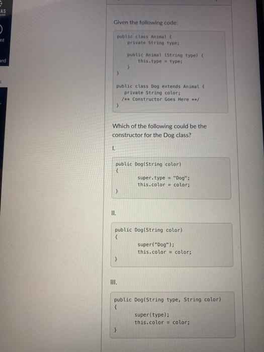 Solved AS Given the following code: public class Animate | Chegg.com