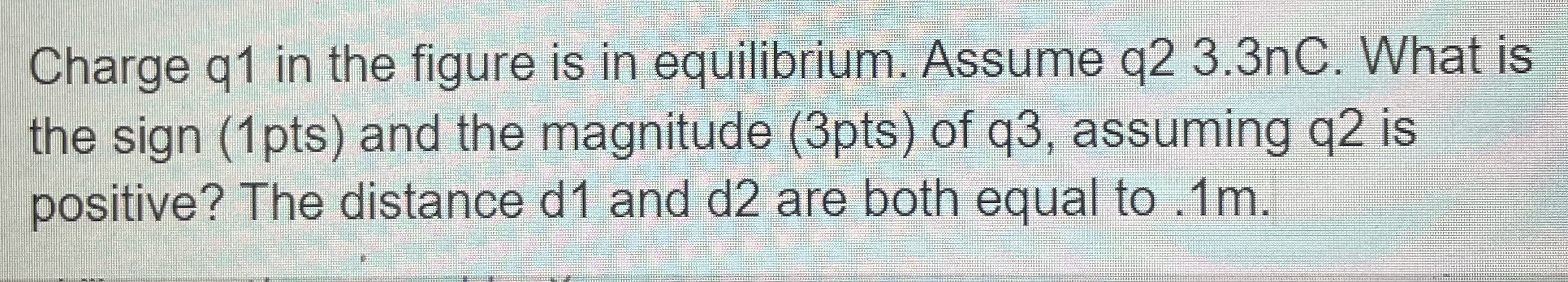 Charge q1 ﻿in the figure is in equilibrium. Assume | Chegg.com