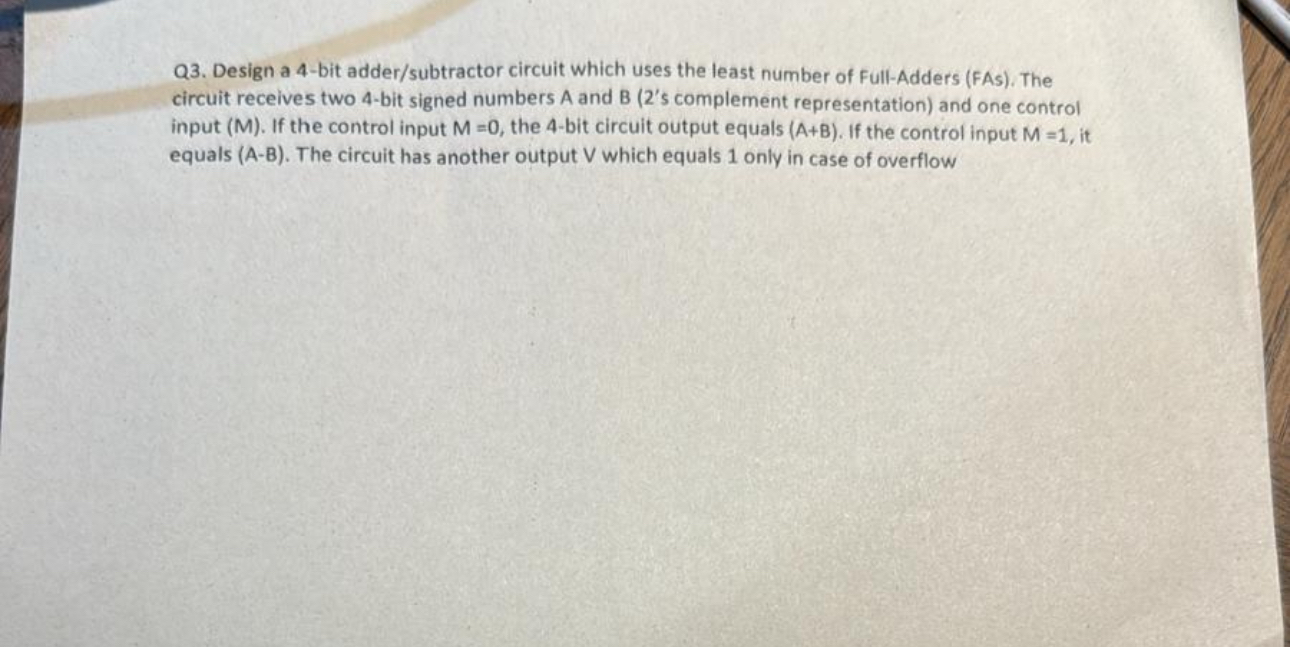 Q3. ﻿Design a 4-bit adder/subtractor circuit which | Chegg.com
