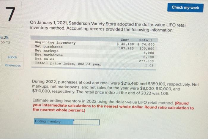 Solved Check my work 7 On January 1, 2021, Sanderson Variety | Chegg.com