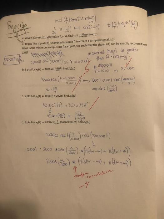 a. 10 pts The signal 2(t) is sampled at a rate f, to | Chegg.com