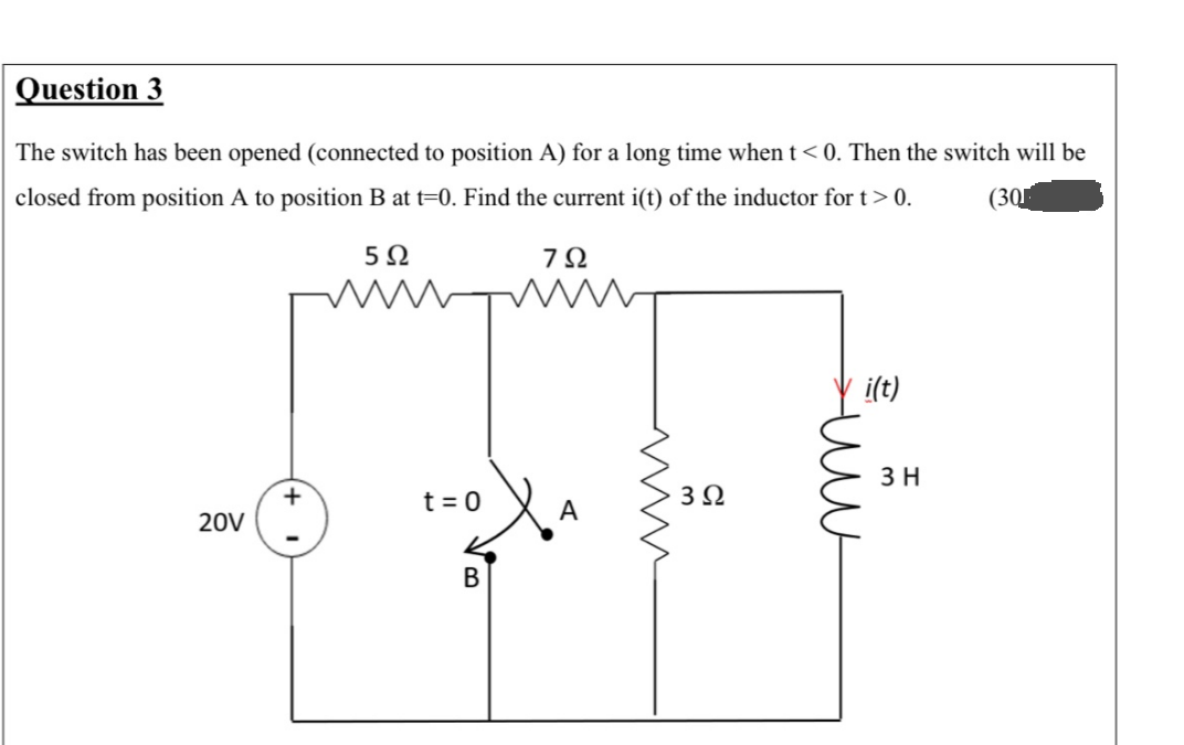 Solved Question 3The switch has been opened (connected to | Chegg.com
