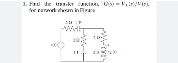 Solved 1. Find the transfer function, G(s)=VL(s)/V(s), for | Chegg.com