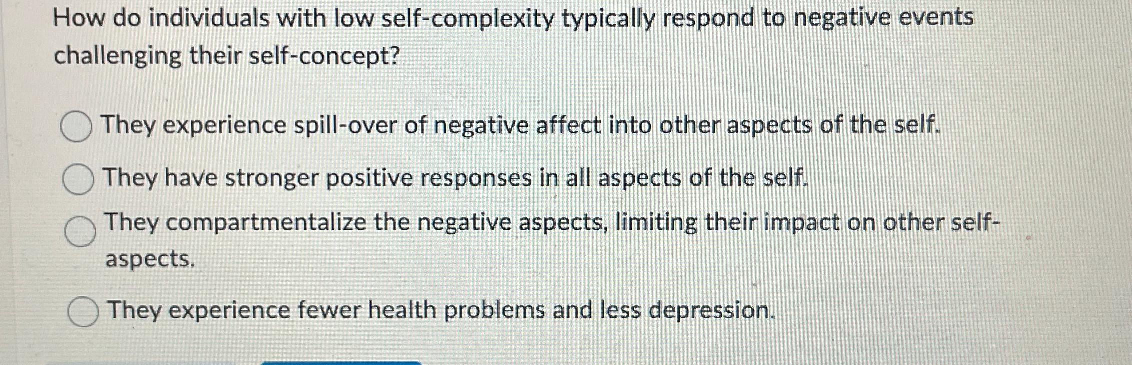 Solved How do individuals with low self-complexity typically | Chegg.com