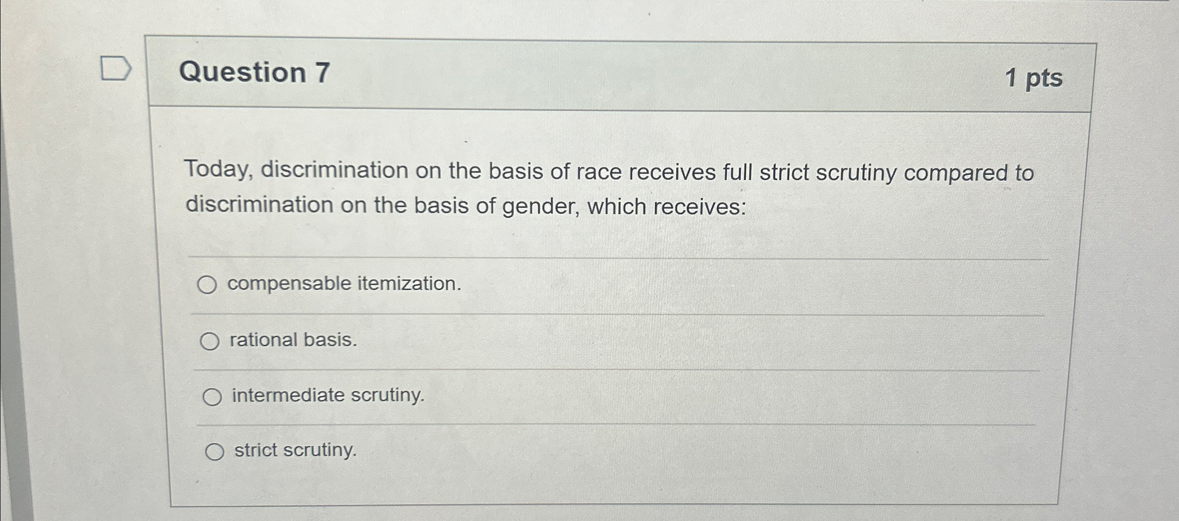 Solved Question 71 ﻿ptsToday, discrimination on the basis of | Chegg.com