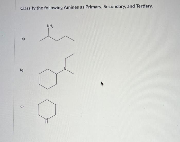 Solved Classify the following Amines as Primary, Secondary, | Chegg.com