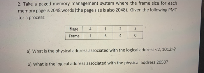 Solved 2. Take a paged memory management system where the | Chegg.com