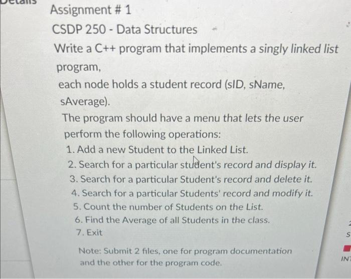 Solved Csdp 250 Data Structures Write A C Program That
