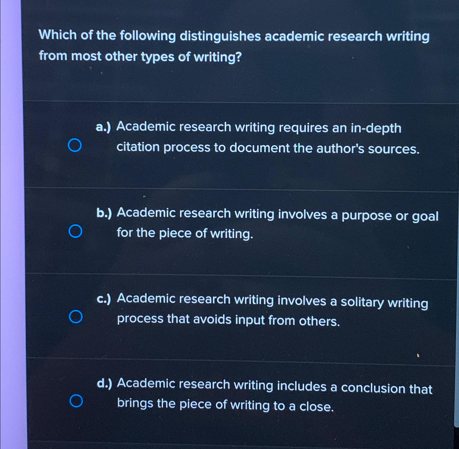 Solved Which of the following distinguishes academic | Chegg.com