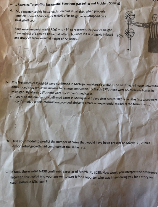 Solved Learning Target 03c: Exponential Functions (Modeling | Chegg.com