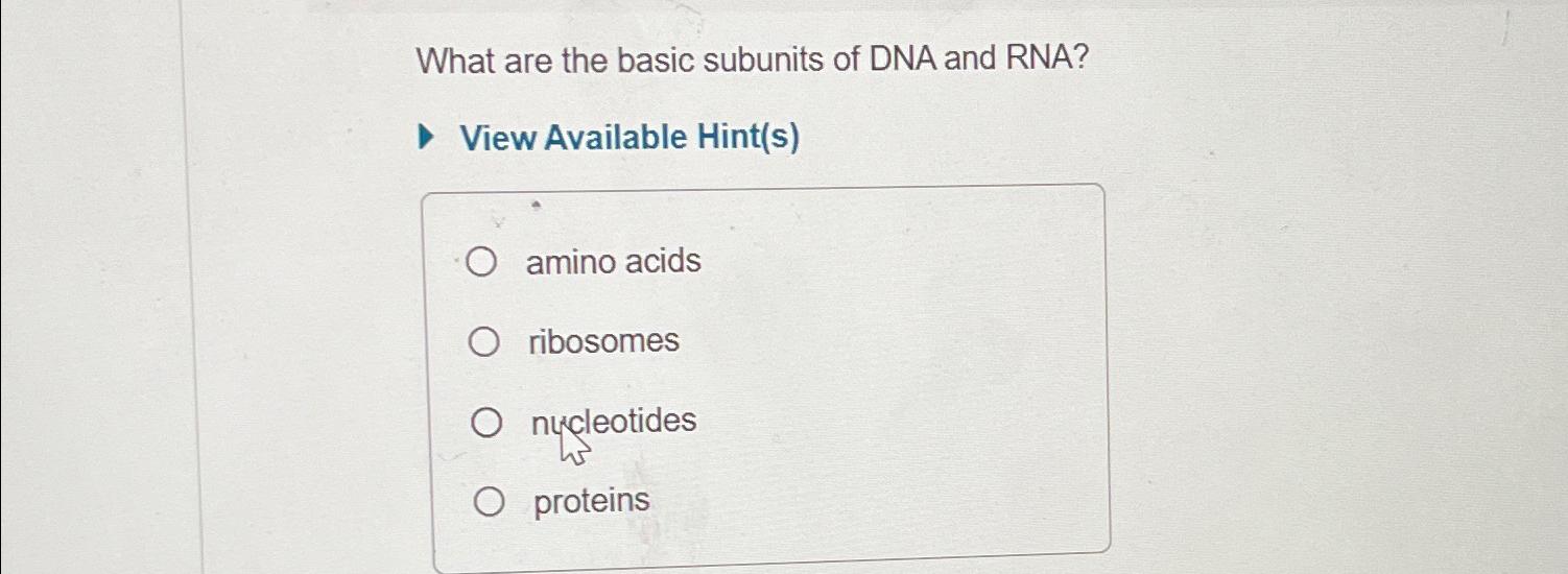 Solved What are the basic subunits of DNA and RNA?View | Chegg.com