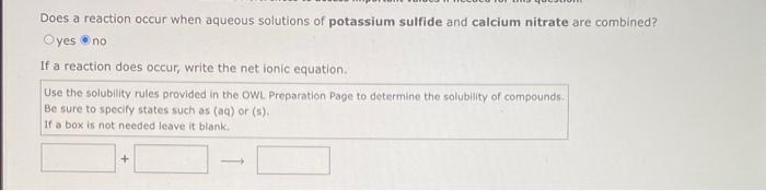 Solved Does a reaction occur when aqueous solutions of | Chegg.com