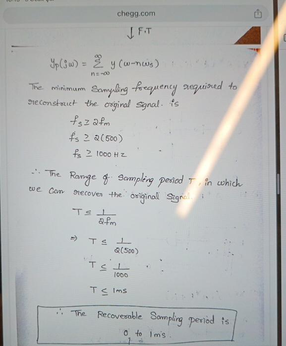 Solved chegg.comdarrF*Typ(jω)=∑n=-∞∞y(ω-nωs)The minimum | Chegg.com