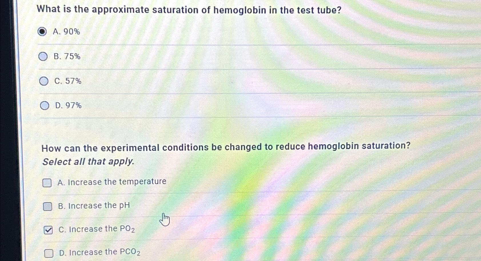 Solved What is the approximate saturation of hemoglobin in | Chegg.com