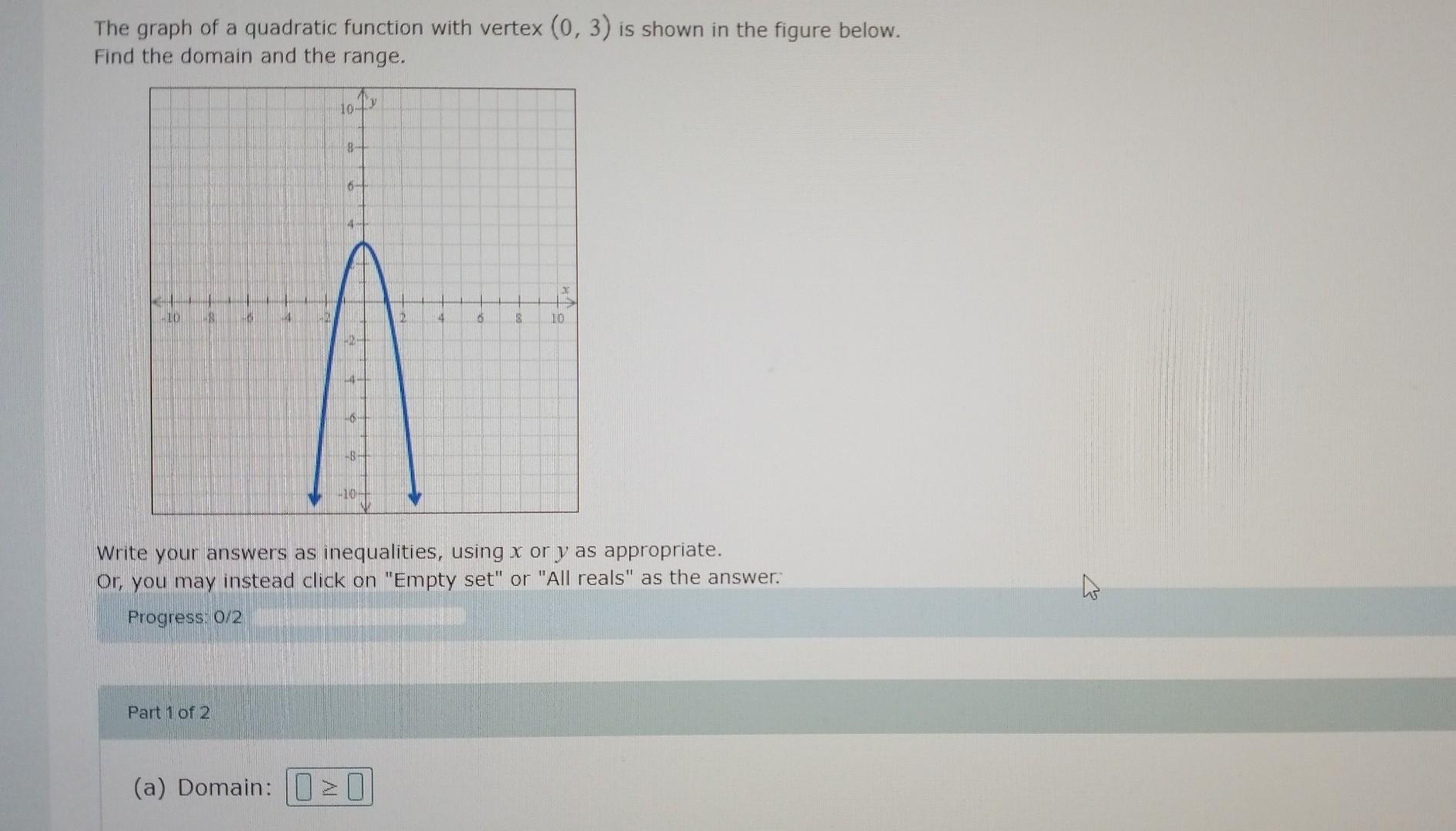 Solved The graph of a quadratic function with vertex (0,3) | Chegg.com