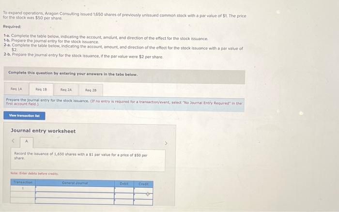 Solved To expand operations, Aragon Consuting issued 1650 | Chegg.com