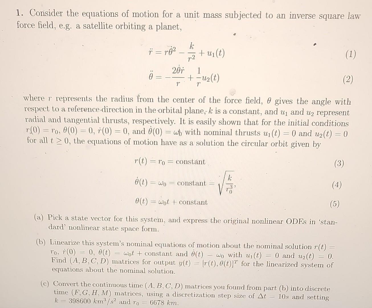 1. Consider the equations of motion for a unit mass | Chegg.com