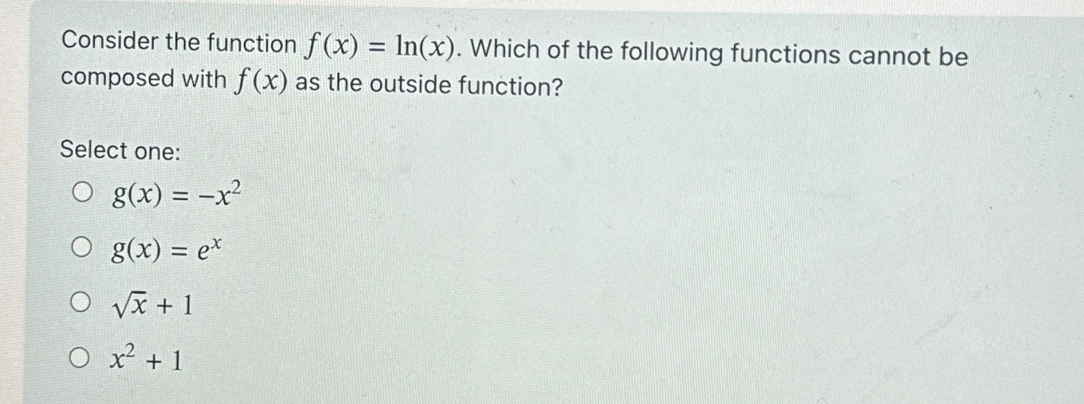 Solved Consider the function f(x)=ln(x). ﻿Which of the | Chegg.com