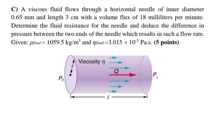 Solved C) A viscous fluid flows through a horizontal needle | Chegg.com