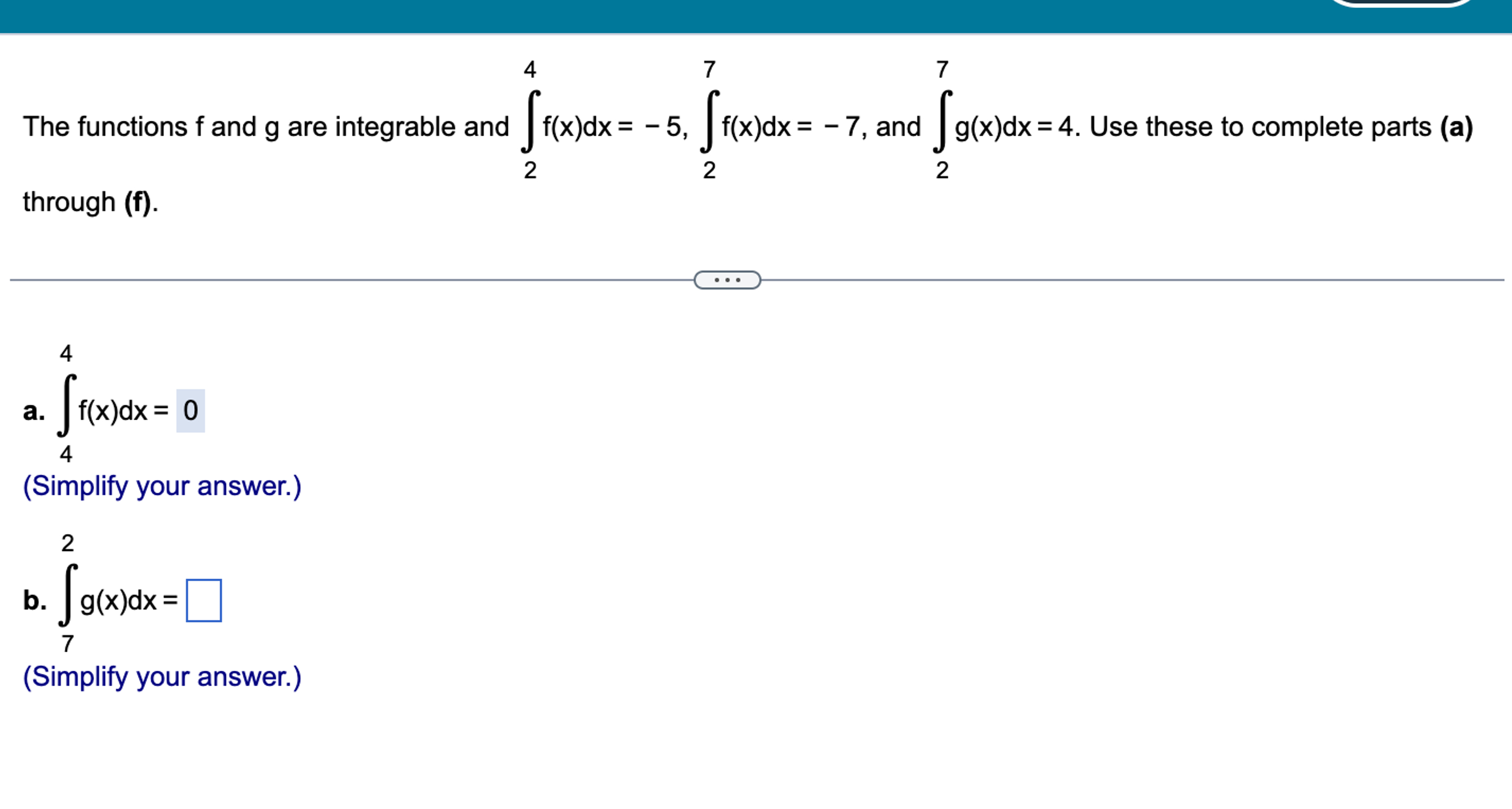 Solved The functions f ﻿and g ﻿are integrable and | Chegg.com