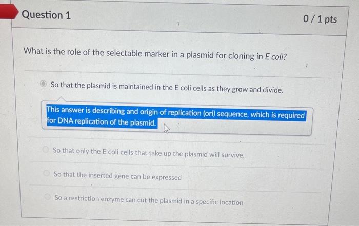 Solved What is the role of the selectable marker in a | Chegg.com