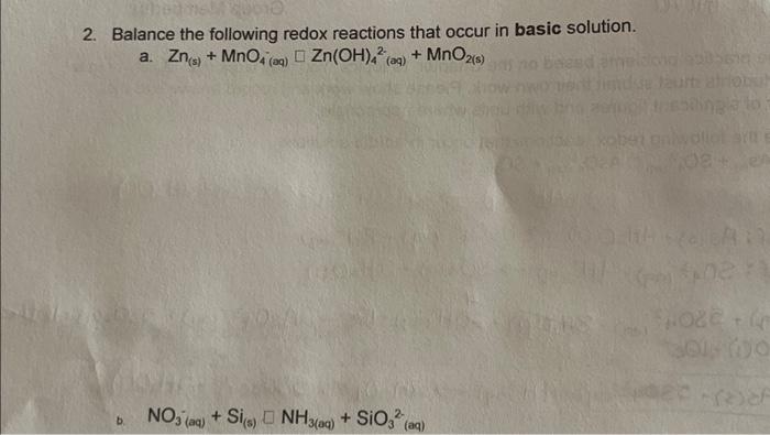 Solved Balance the following redox reactions that occur in | Chegg.com