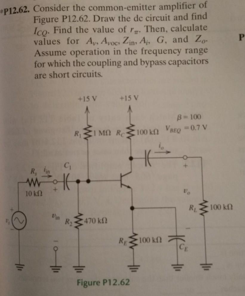 Solved P *P12.62. Consider the common-emitter amplifier of | Chegg.com
