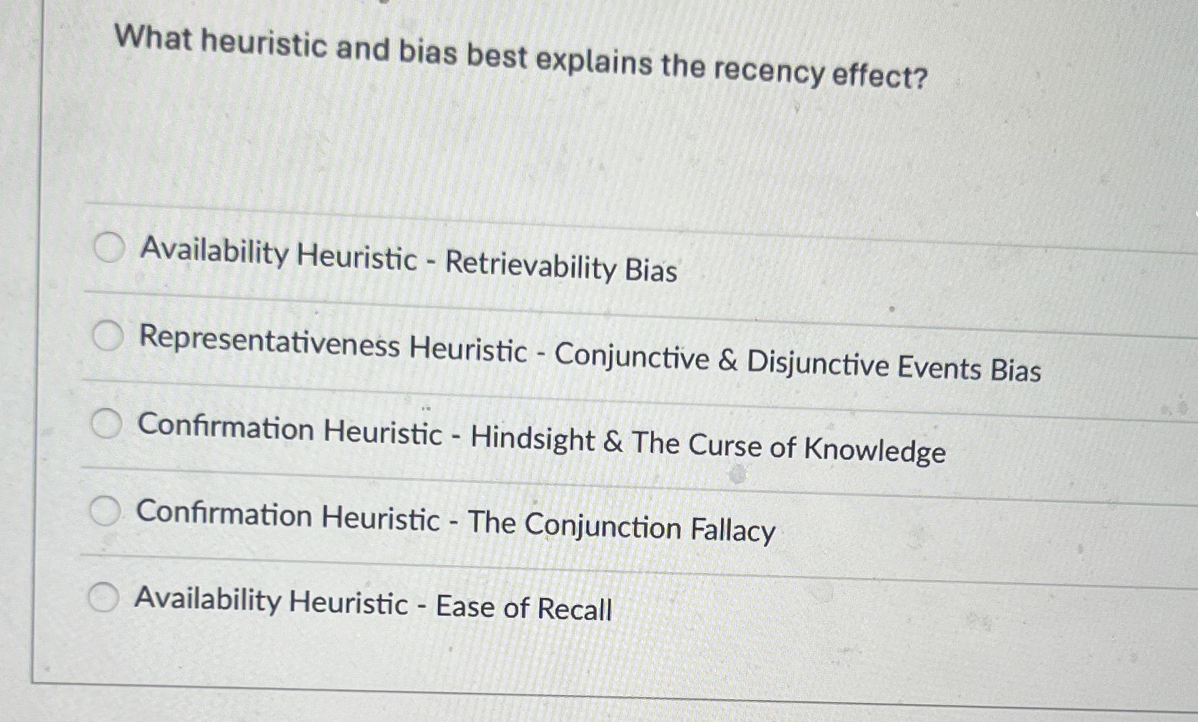 Solved What heuristic and bias best explains the recency | Chegg.com