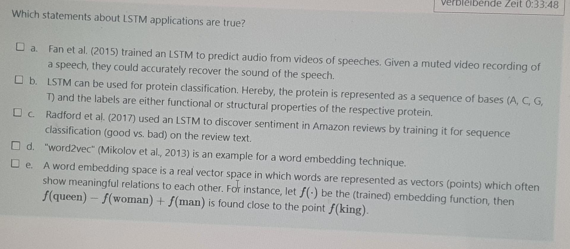 Solved verbleibende Zeit 0:33:48Which statements about LSTM | Chegg.com
