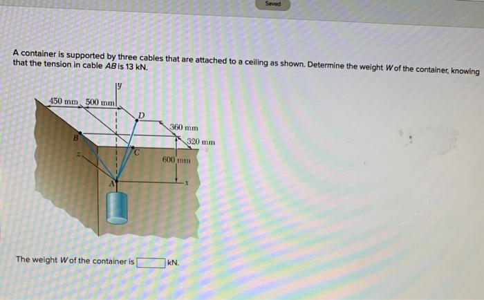 Solved A container is supported by three cables that are | Chegg.com