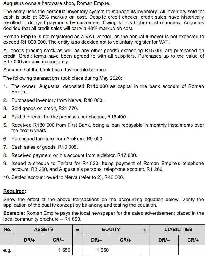 Solved Question 1 [33] ACCOUNTING EQUATION (Textbook | Chegg.com