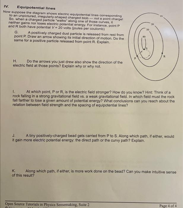 Solved IV. Equipotential lines Now suppose the diagram shows | Chegg.com