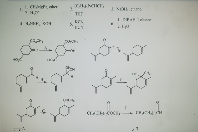 Solved 1. CH,MgBr, ether 2. H30 (CH3)3P-CHCH; THE 3. NaBH4, | Chegg.com