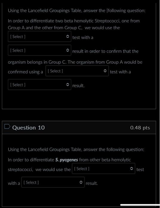 Solved Using the Lancefield Groupings Table, answer the | Chegg.com