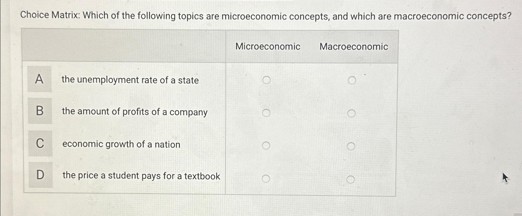 Solved Choice Matrix: Which of the following topics are | Chegg.com