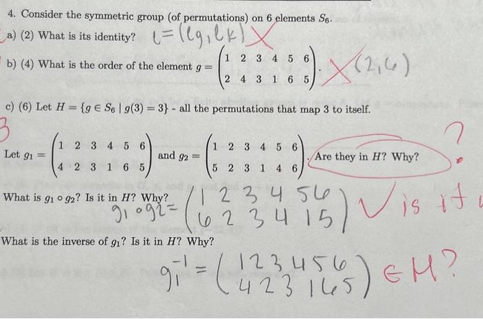 Solved 4. Consider the symmetric group (of permutations) on | Chegg.com