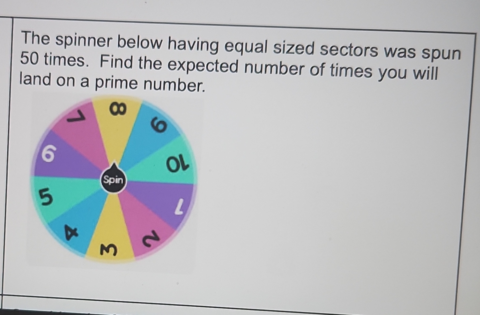 Solved The spinner below having equal sized sectors was spun | Chegg.com