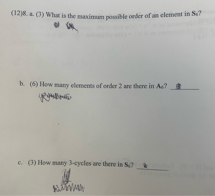 Solved (12)8. a. (3) What is the maximum possible order of | Chegg.com