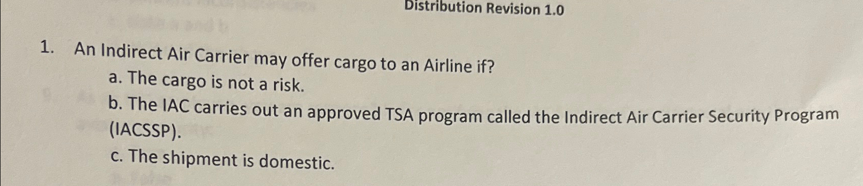 Solved Distribution Revision 1.0An Indirect Air Carrier may | Chegg.com