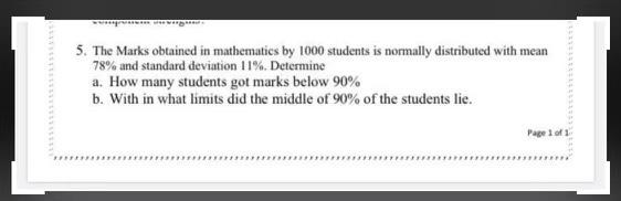 Solved 5. The Marks obtained in mathematics by 1000 students | Chegg.com
