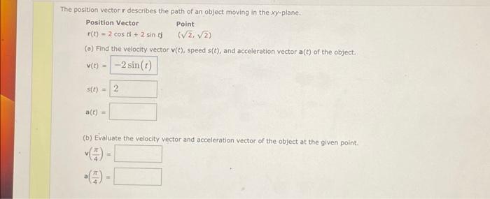 Solved The Position Vector R Describes The Path Of An Object