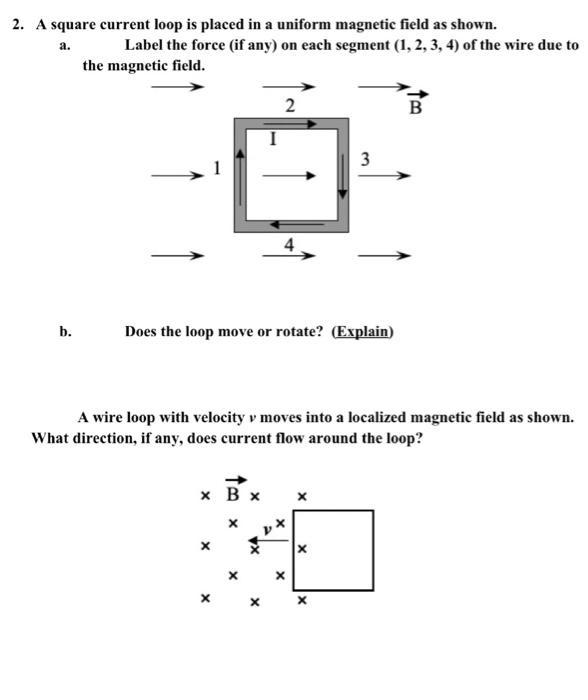 Solved 2. A square current loop is placed in a uniform | Chegg.com