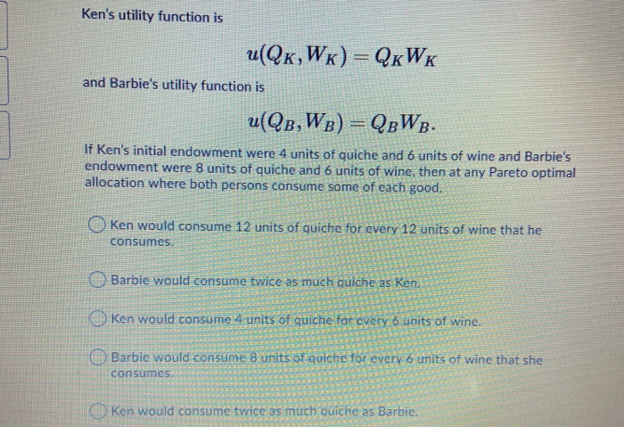 Solved Ken's utility function is u(QK,WK) = QKWK and | Chegg.com