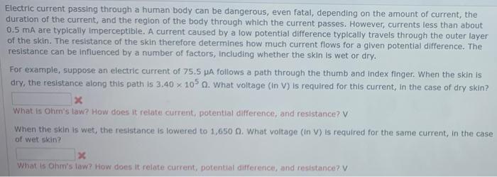 Solved Electric current passing through a human body can be | Chegg.com