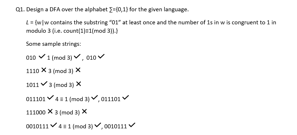 Solved Q1. ﻿Design a DFA over the alphabet ∑??={0,1} ﻿for | Chegg.com