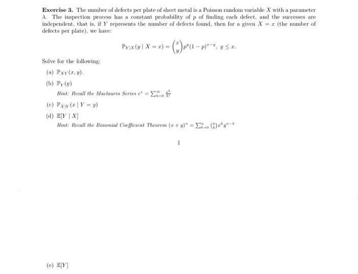 Solved Exercise 3. The number of defects per plate of sheet | Chegg.com