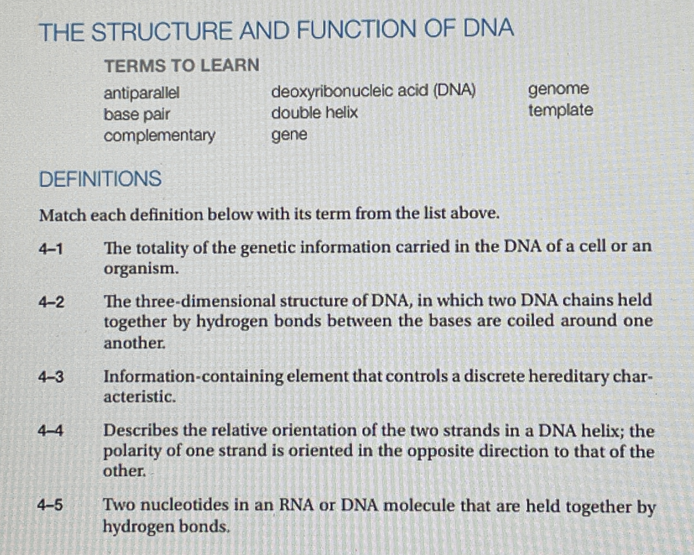Solved THE STRUCTURE AND FUNCTION OF DNATERMS TO | Chegg.com