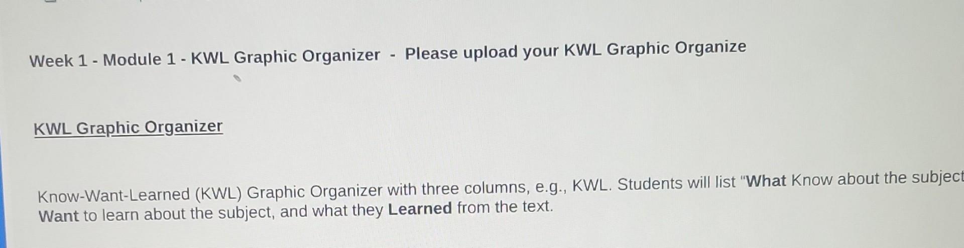 Solved K-W-L Chart Title: What I Know Week 1 - Module 1 - | Chegg.com