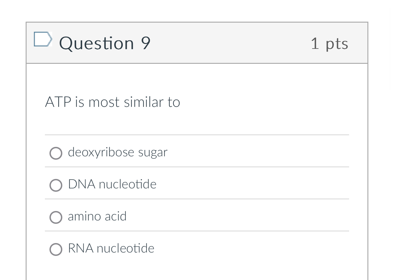 Solved Question 91 ﻿ptsATP is most similar todeoxyribose | Chegg.com