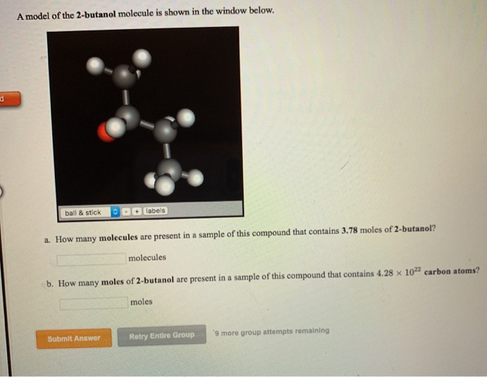 Solved A model of the 2-butanol molecule is shown in the | Chegg.com